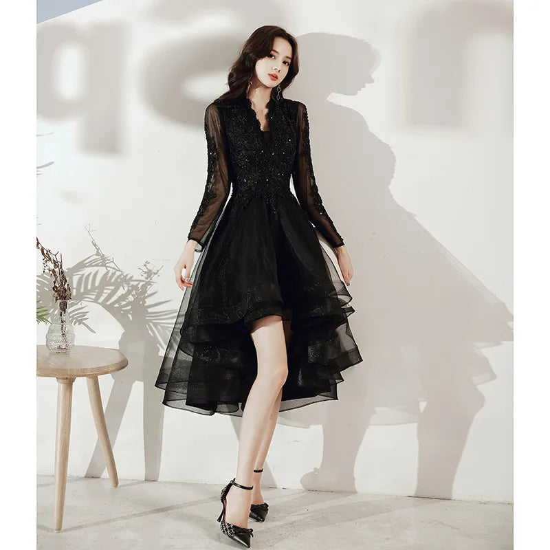 Black Lace High-low Dress With Sleeves on Luulla