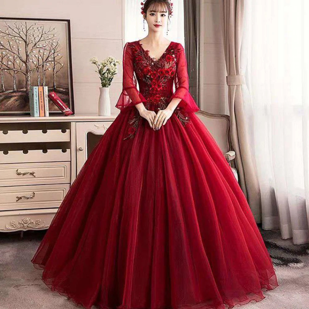 Stunning Red Gown With Floral Lace Details on Luulla