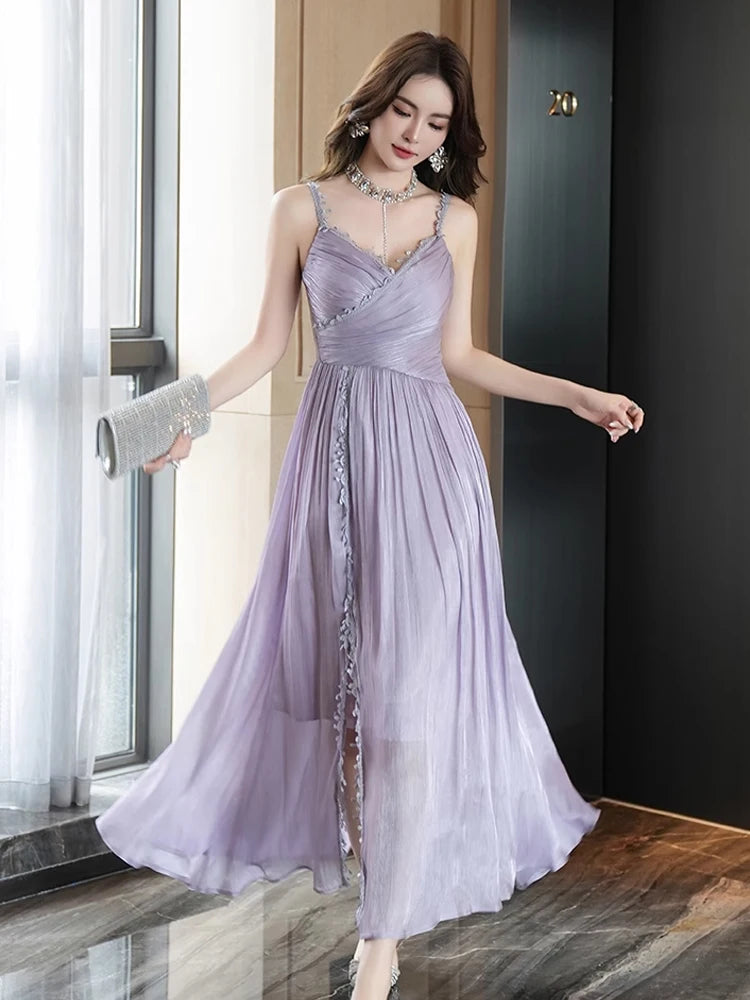 Chiffon Evening Gown With Delicate Beaded Straps on Luulla