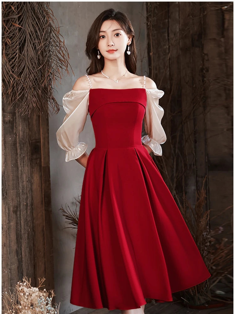 Stunning Red Dress With Sheer Puff Sleeves on Luulla