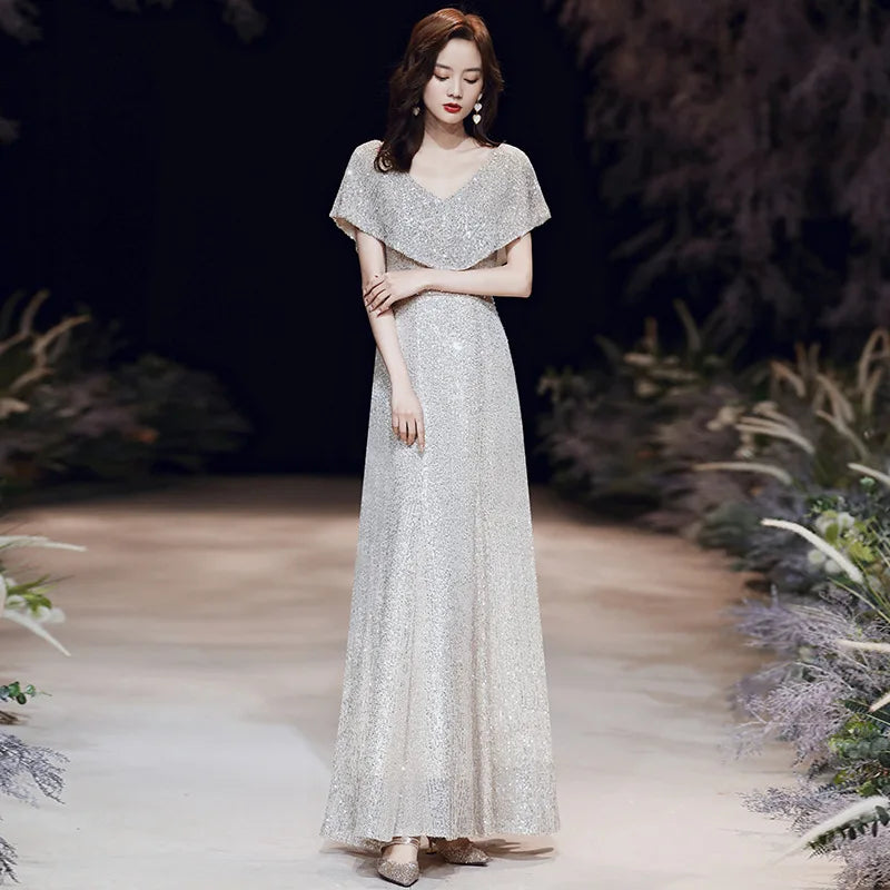 Sparkling Silver Gown With V-neckline Design on Luulla