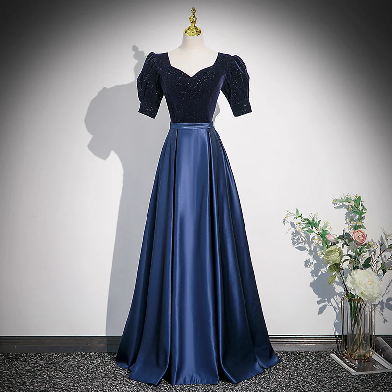 Midnight Blue Puff Sleeve Formal Gown on Luulla