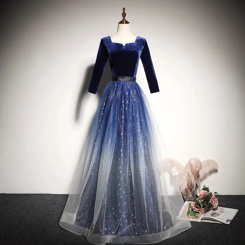 Sparkling Prom Dress 2025 Long For Women Long Sleeve Velvet Gown With ...