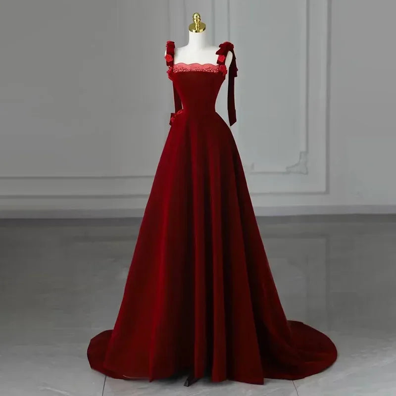 Customized Evening Dress Wine Red Flannel 2025 Prom Dresses Floor ...