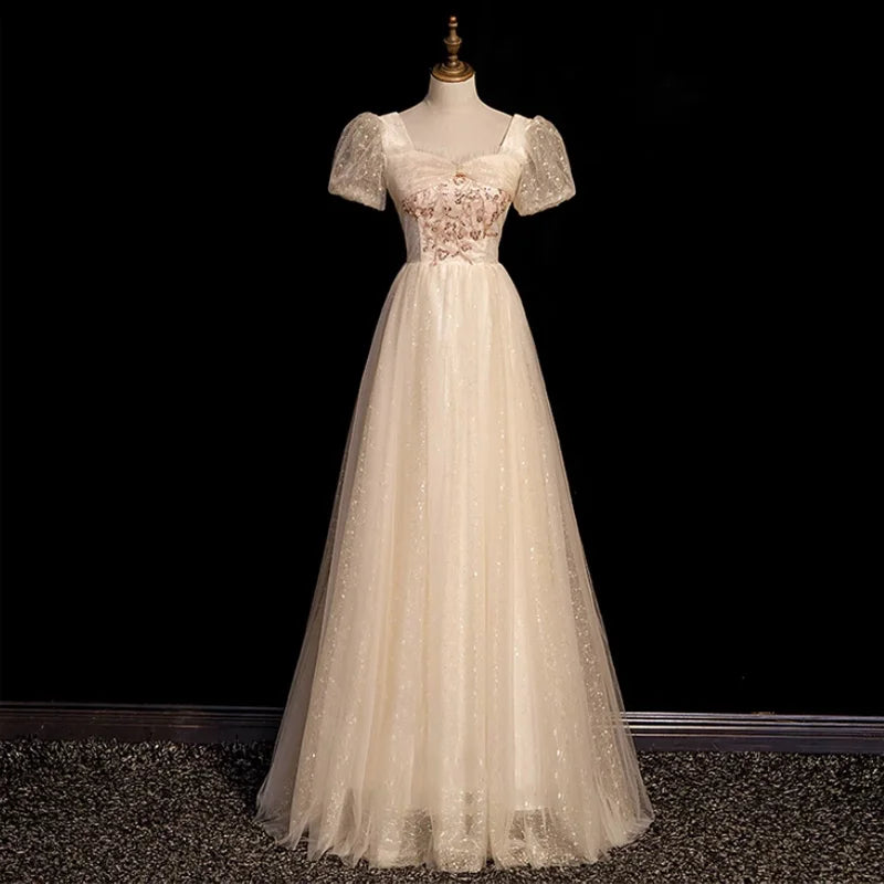 Lace Embellished Evening Gown With Puff Sleeves 2025 Prom Dresses Long ...