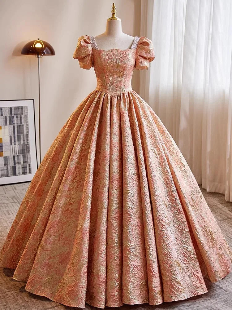 Vintage Floral Puff Sleeve Ball Gown Dress Prom Dress 2025 Long For ...