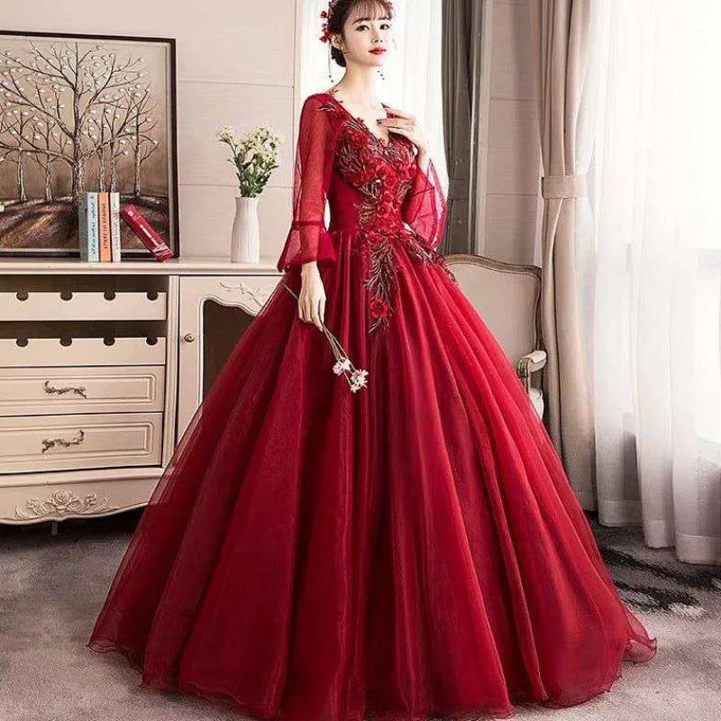 Stunning Red Gown With Floral Lace Details on Luulla