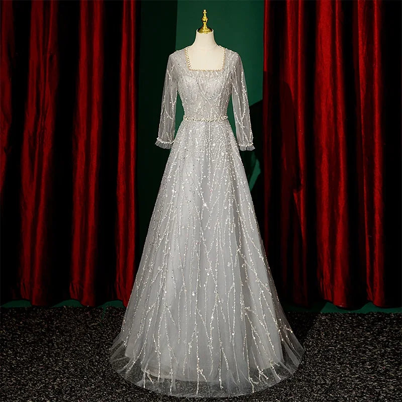 Sparkling Silver Gown With Intricate Beaded Design on Luulla