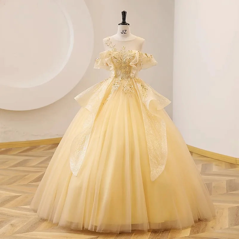 Off-shoulder Yellow Princess Gown With Lace Details on Luulla